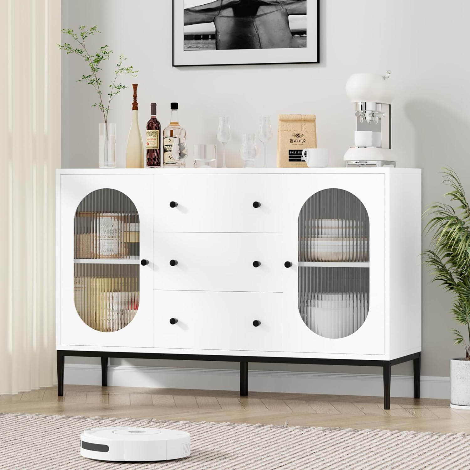 Wide Sideboard with 2 Glass Doors – Serena Home